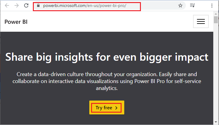 How to register to Power BI Service? Try with free account.